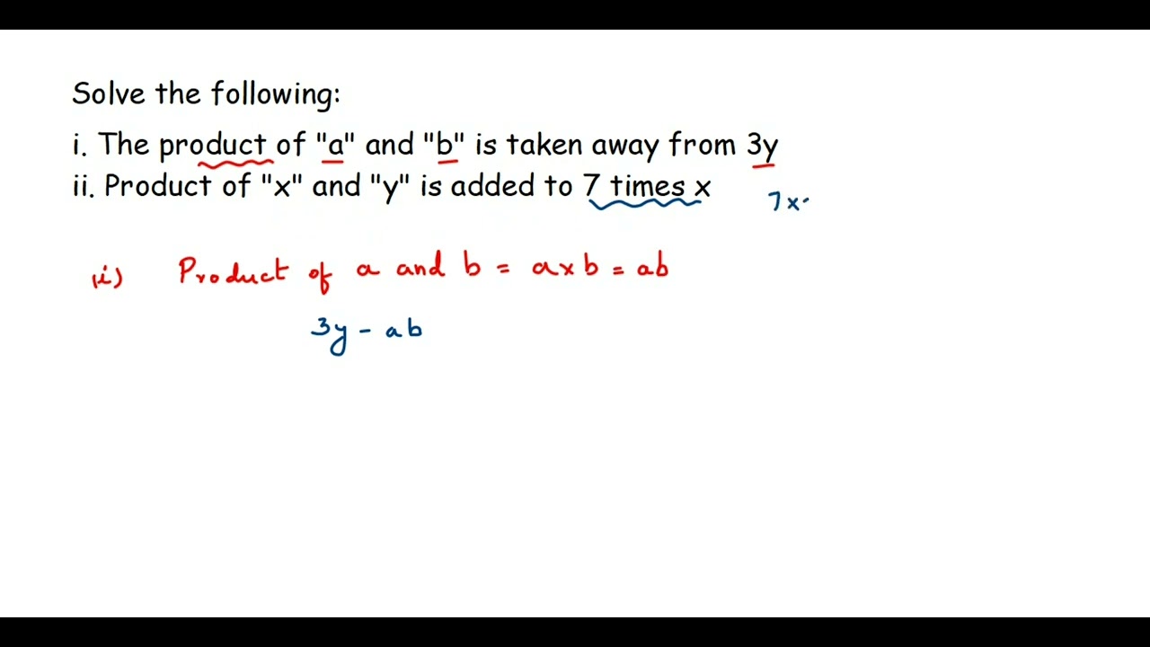 I The Product Of A And B Is Taken Away From 3y Ii Product Of X And Y I The Product Of A And B Is Taken Away From 3y Ii Product Of X And Y