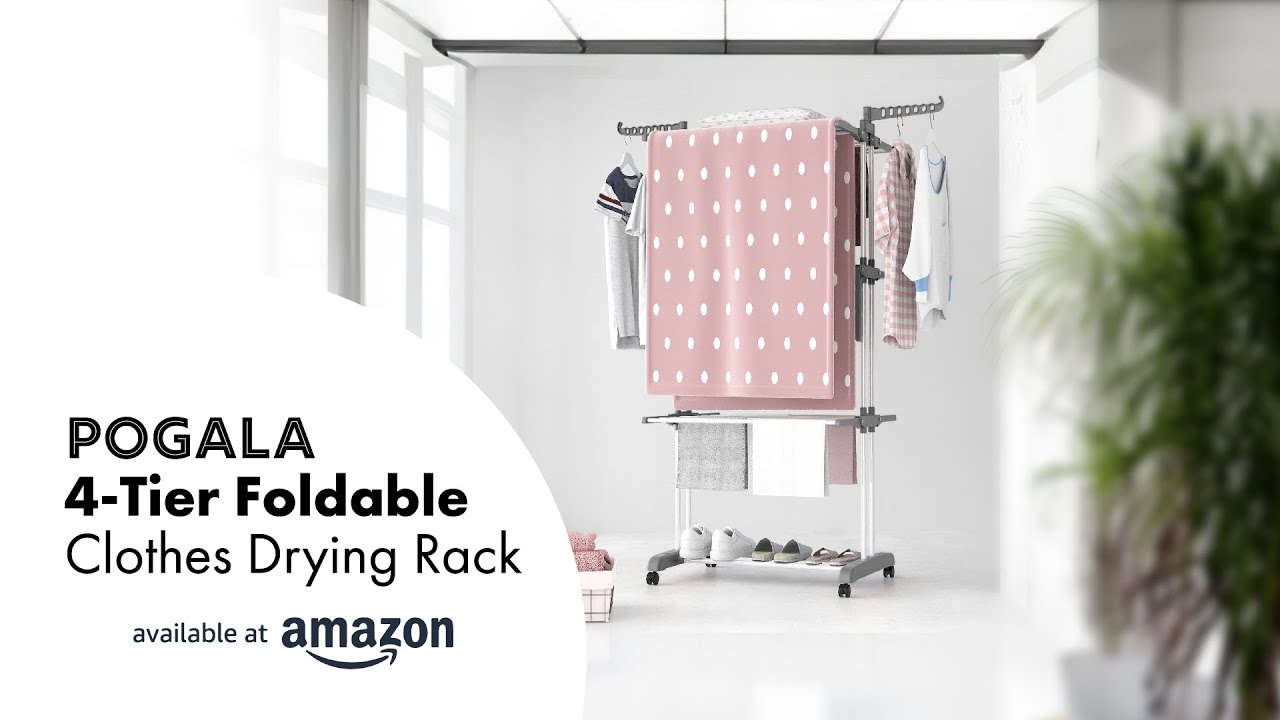 POGALA 4-Tier Foldable Clothes Drying Rack - YouTube