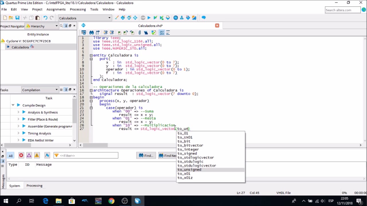 Calculadora en vhdl y simulación en MultiSim - YouTube