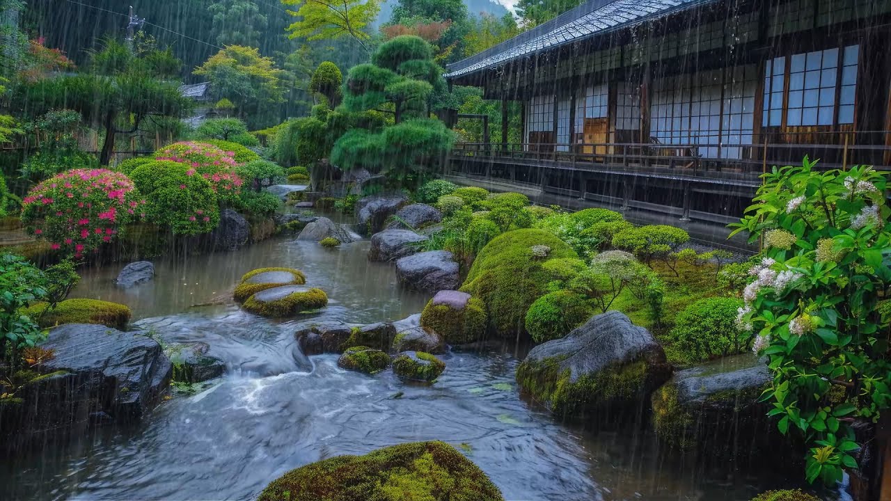 Calming Rain in a Serene Japanese Garden for Deep Sleep, Relaxation ...