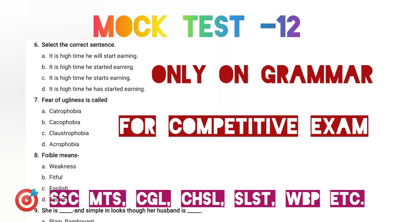 Mock Test -12 on English Grammar for competitive exam #mocktest # ...