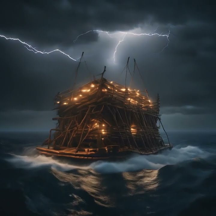 Cool Giant raft in the ocean in a lightning storm - YouTube