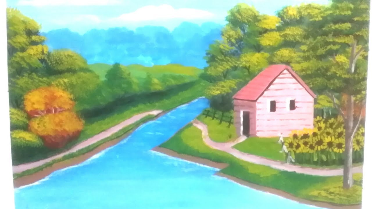 How to draw a landscape natural scenery for beginners - YouTube