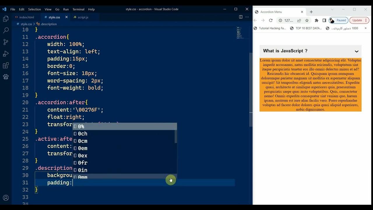 accordion menu using HTML,CSS and JavaScript - YouTube