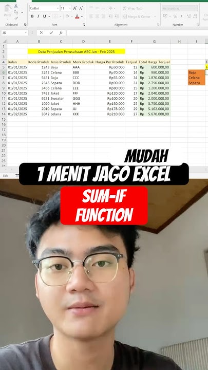 1 MENIT JAGO EXCEL MUDAH!!! | SUM-IF FUNCTION #excel #exceltutorial #dataanalyst - YouTube