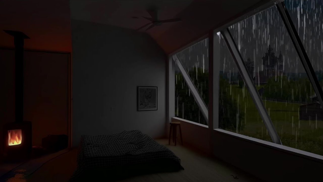 Cozy Bedroom With A Night View Of New York In Heavy Rain | Rain Sounds ...