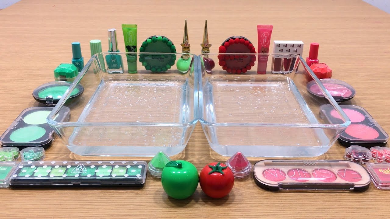RED vs GREEN | Mixing Makeup into Clear Slime | Special Series ...