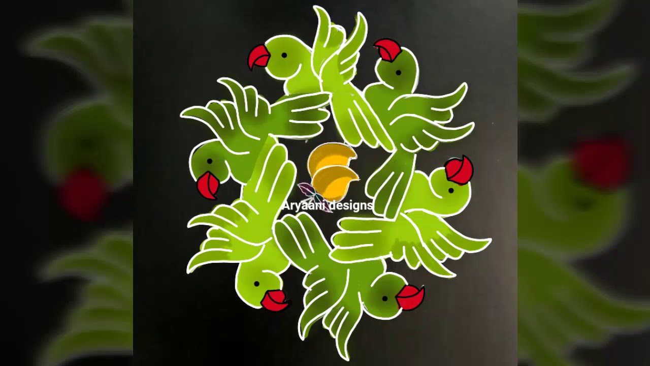 Parrots rangoli... 7 to 4 dots... Unique ugadi rangoli.. Simple ugadi ...