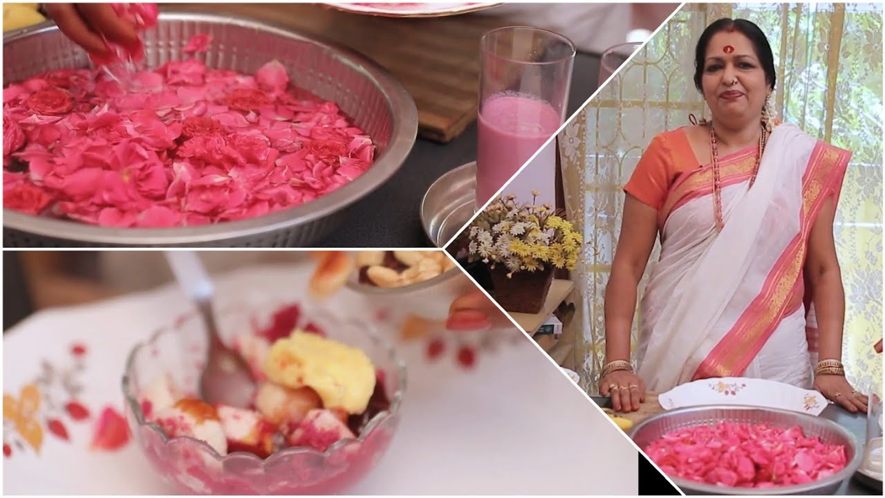 Gulabi Sharabath and Gulabi hoovina gulkan (Rose Milkshake) - YouTube