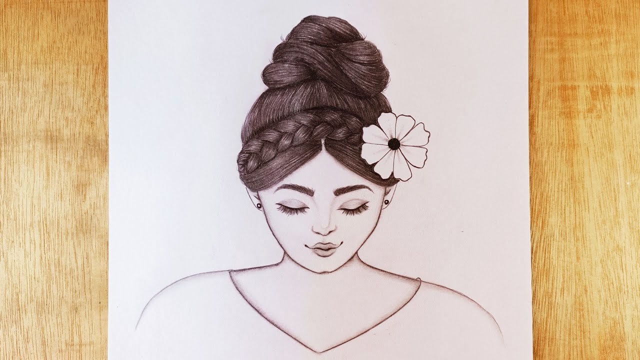 Beautiful Girl drawing | A girl with beautiful hairstyle drawing Step ...