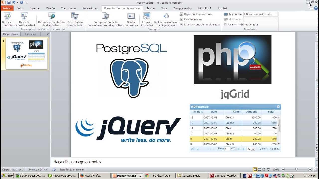 jqgrid, php, pdo, postgresql, firebug, jquery - YouTube