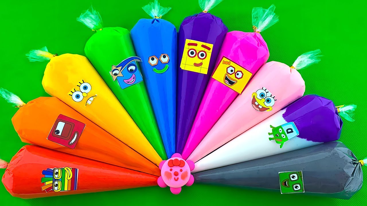 Spongebob Squarepants & Numberblocks- Looking Slime With Piping Bags ...
