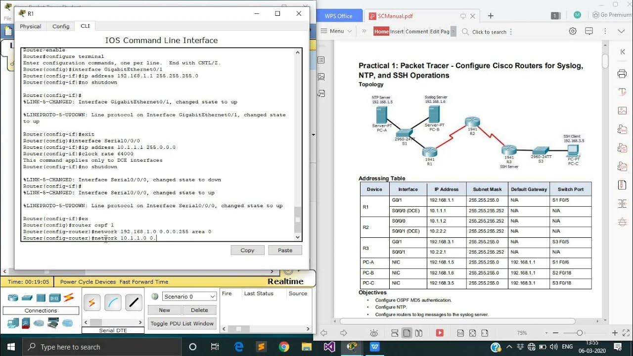 Prac1.2: Packet Tracer - Configure Cisco Routers for Syslog, NTP, and SSH Operations (TY Bsc.IT ...