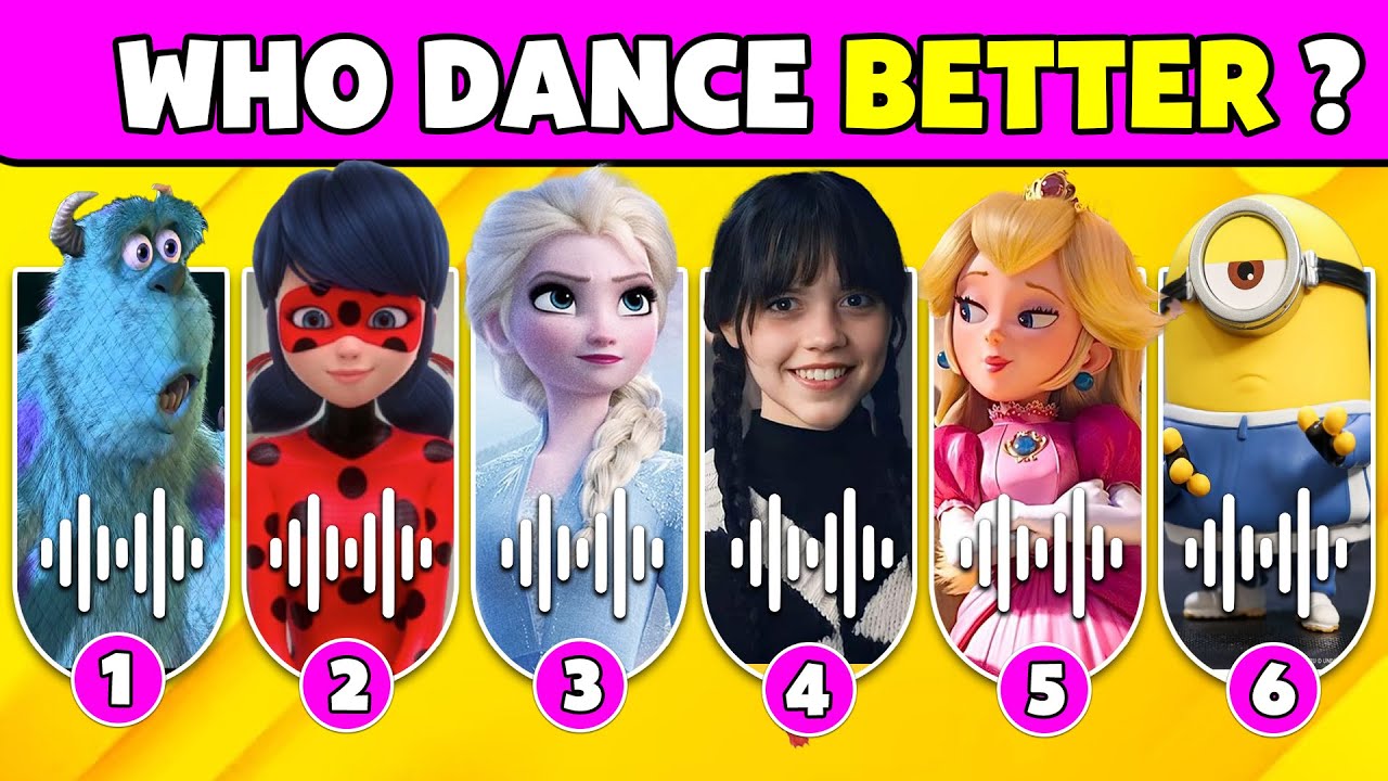 WHO DANCE BETTER #21? Wednesday, Elsa, Lady bug, Peach, Minion, Sulivan ...