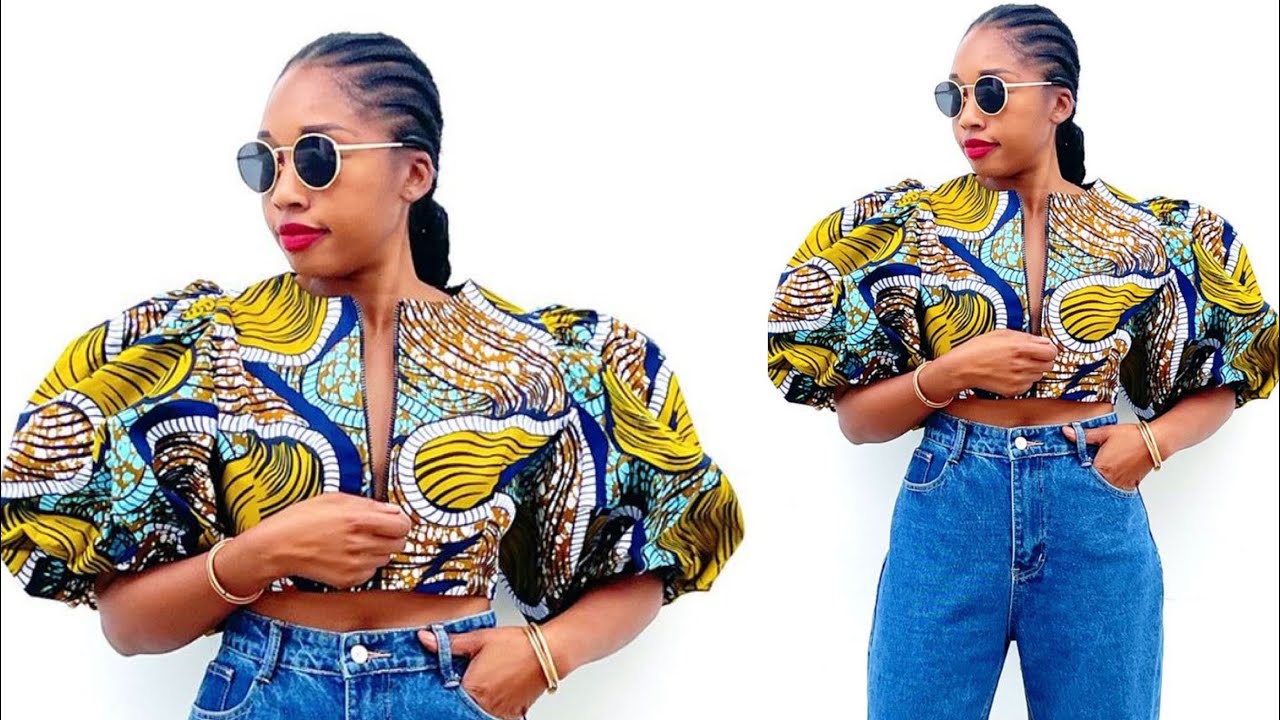 How to Cut and Sew a Crop Top with Puff Sleeves and Front Zipper ...