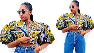 How to Cut and Sew a Crop Top with Puff Sleeves and Front Zipper | Detailed Tutorial Video
