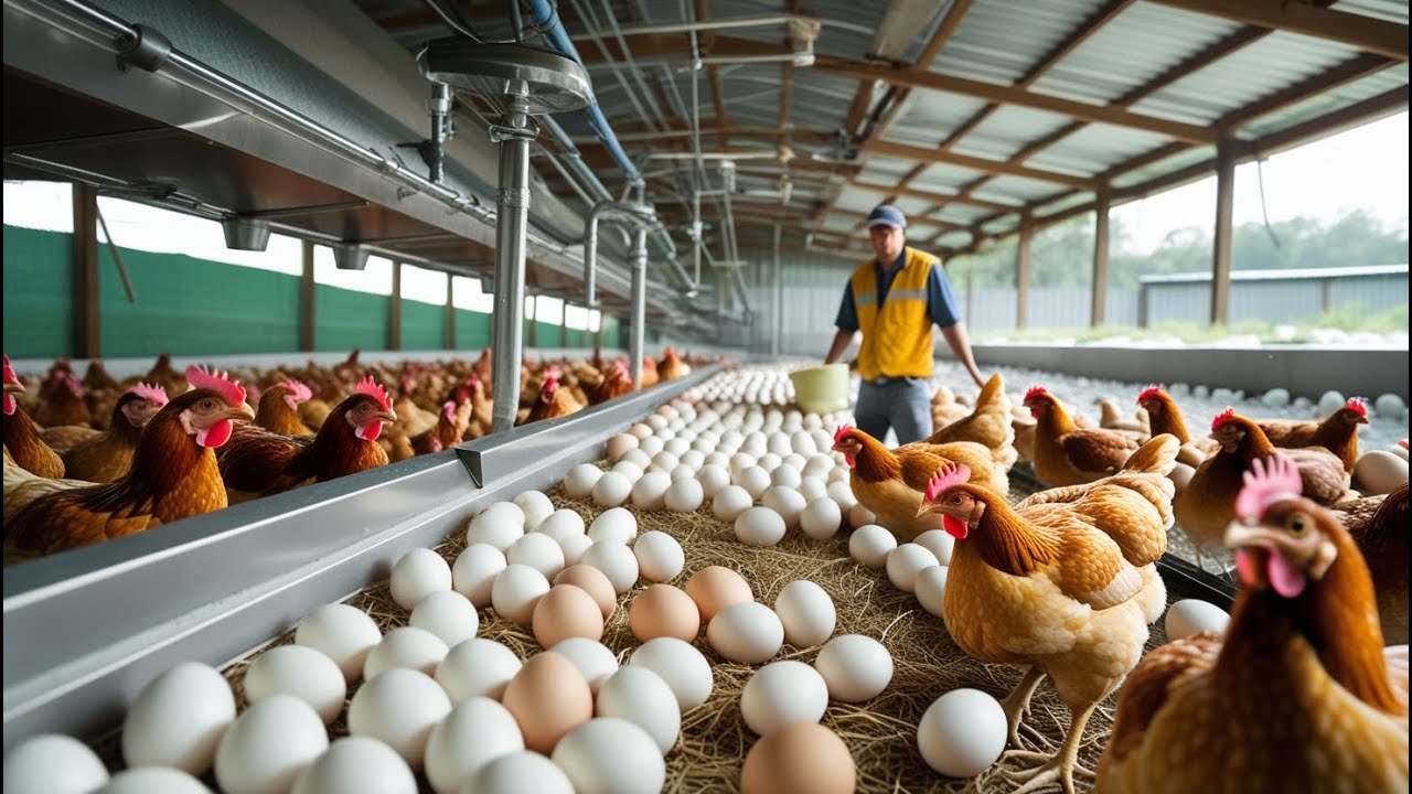 Daily work at the chicken farm: raising egg-laying hens - poultry ...