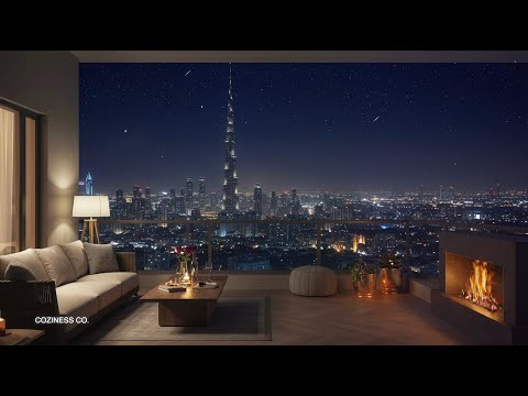 Dubai Bahar Gecesi Balkonu: Uyku, Rahatlama, Odaklanma 😴🌃☕️ (Şömine & Cırcır Böceği Sesi)
