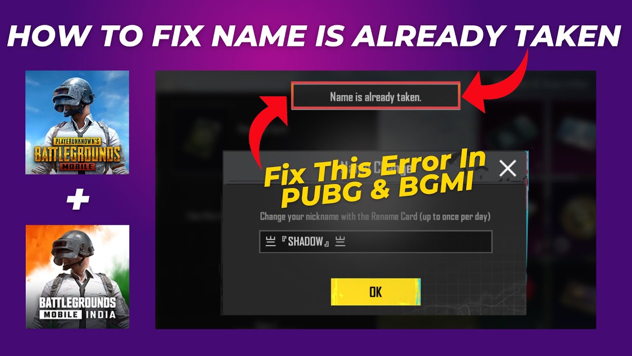 Name Is Already Taken Problem In PUBG | How To Fix Name Is Already ...