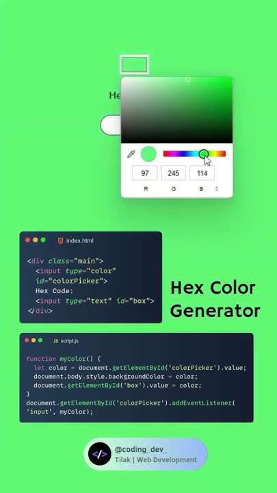 Hex Color Generator W Javascript Coding Css3 Htmlcss Webdesign Javascript Webdevelopment