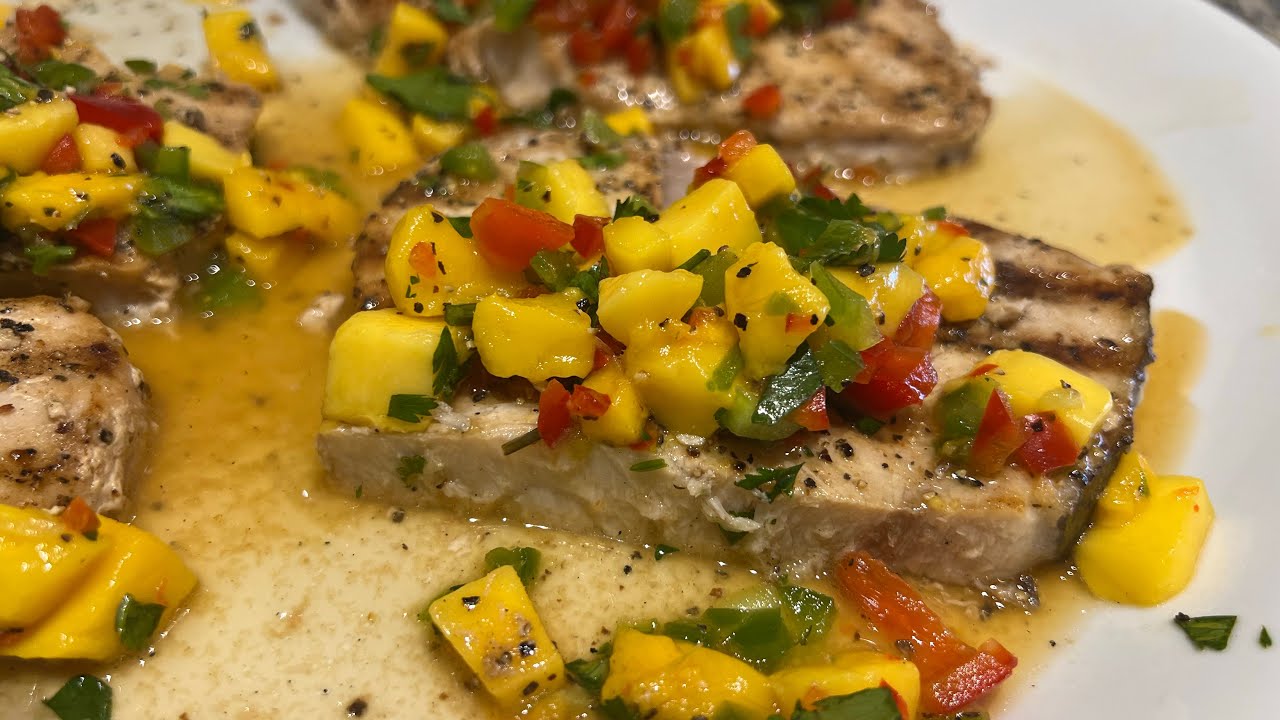 Grilled swordfish fillet with fresh mango salsa recipe!! - YouTube