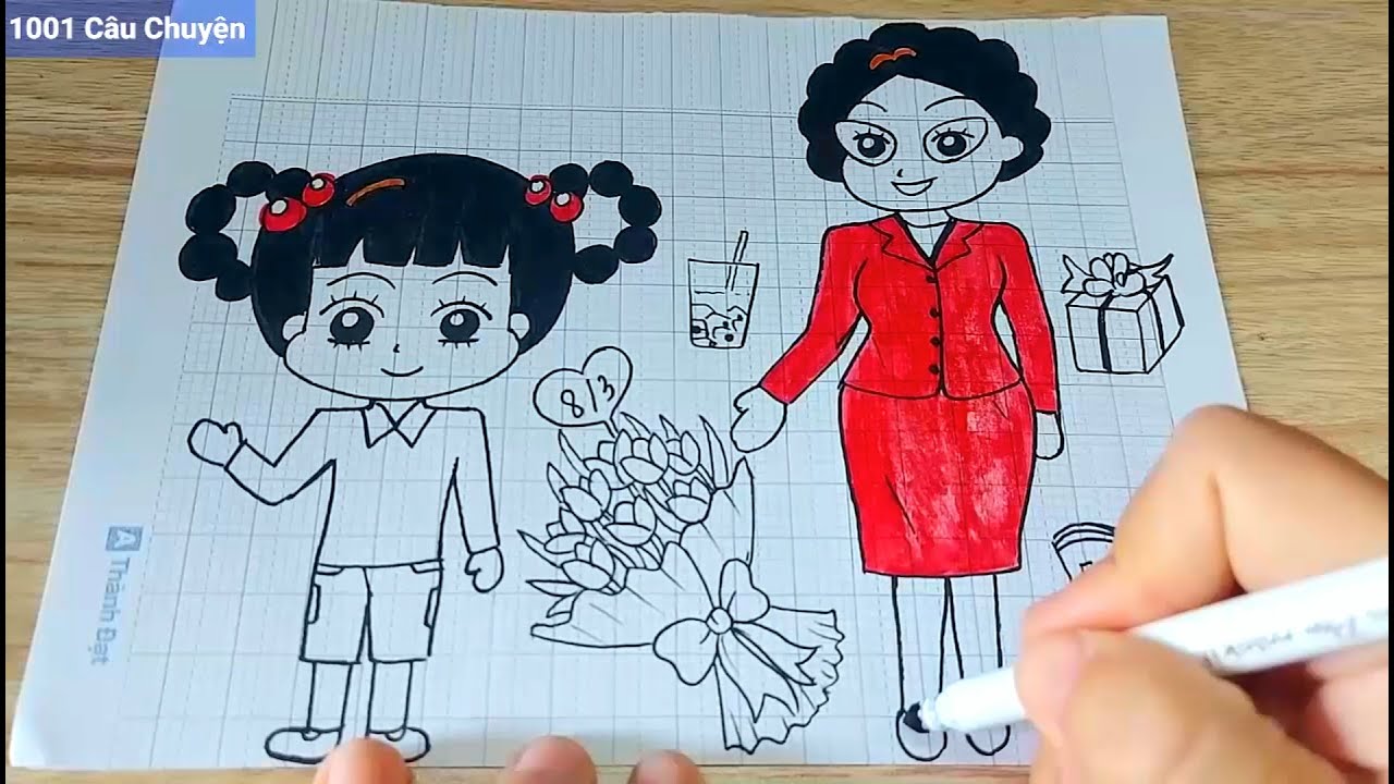Vẽ thiết kế sticker cô giáo Li & Jadoo cute - Làm thiệp 8-3/ How to ...
