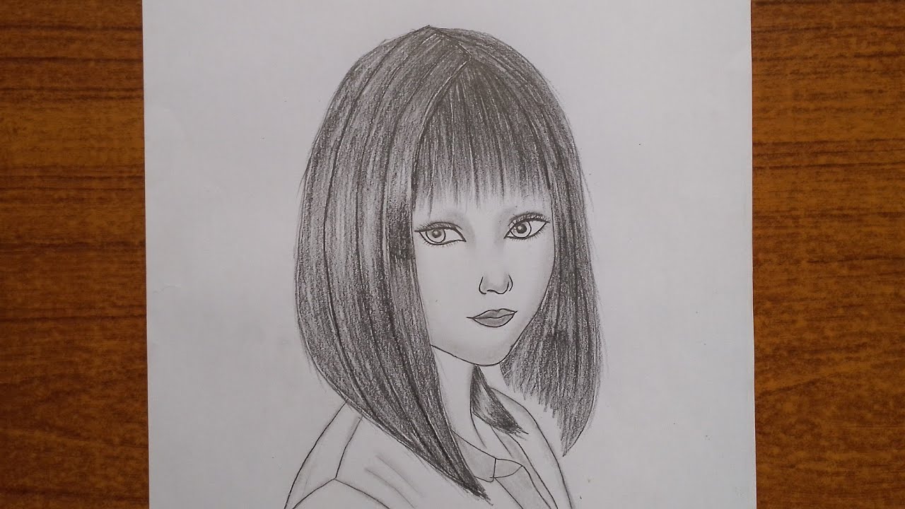 How to draw A Girl with short hairstyle ( Step by step) pencil sketch ...