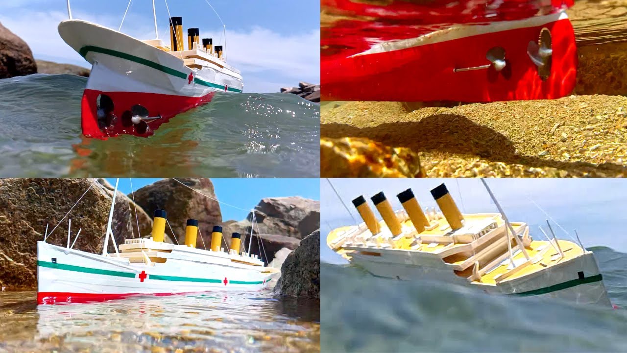 Cardboard ship HMHS Britannic goes to sea, RC model of the ship in ...