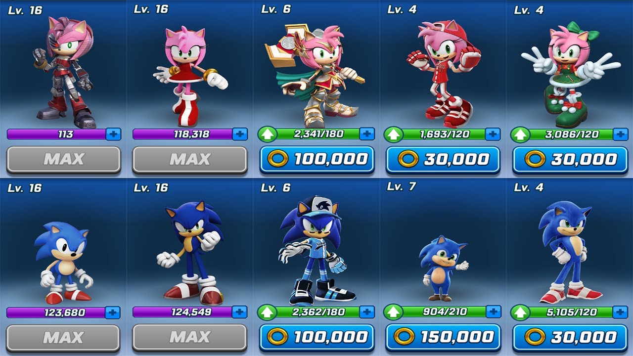 Sonic Forces Speed Battle - All Amy Characters vs Five Blue Sonic the ...