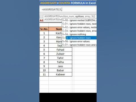 AGGREGATE+COUNTA Formula in Excel#exceltutorial#exceltips#shorts#microsoft - YouTube