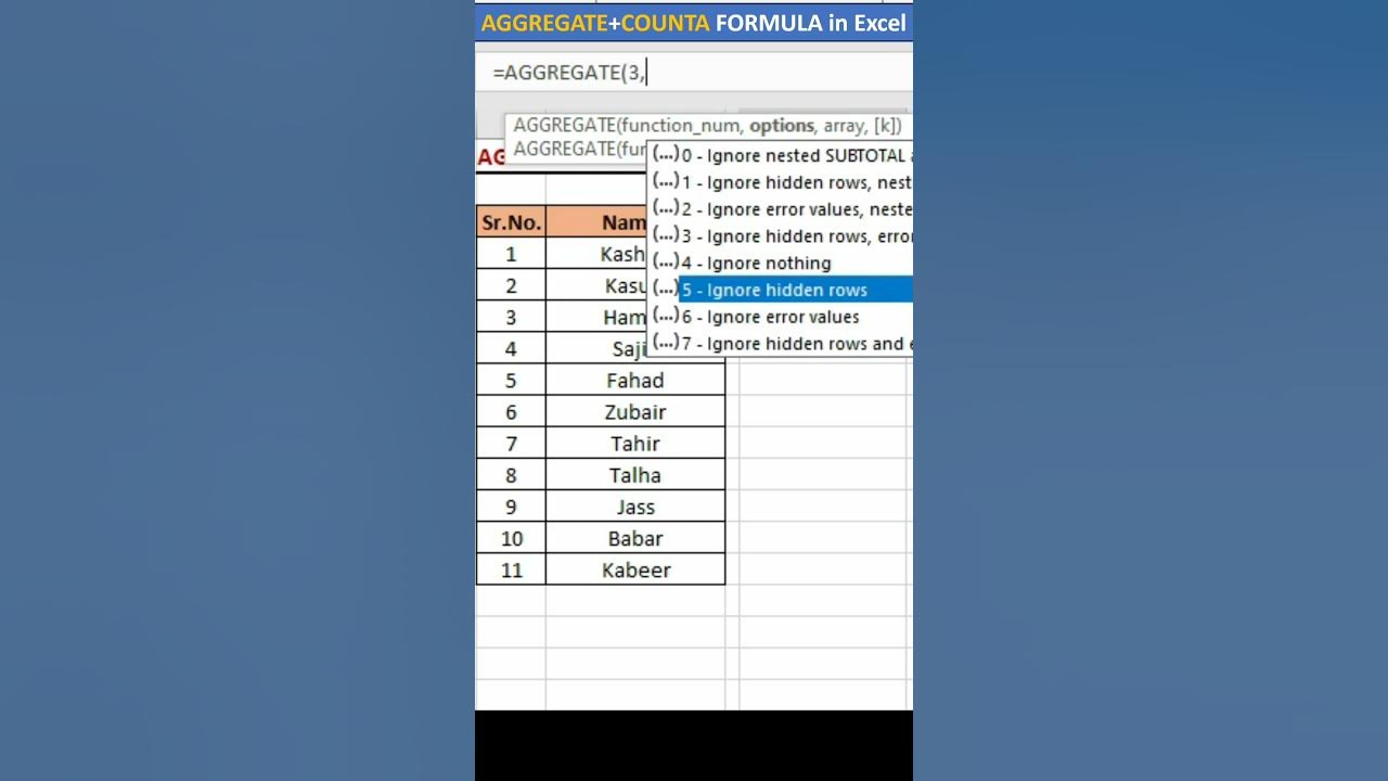 AGGREGATE+COUNTA Formula in Excel#exceltutorial#exceltips#shorts#microsoft - YouTube