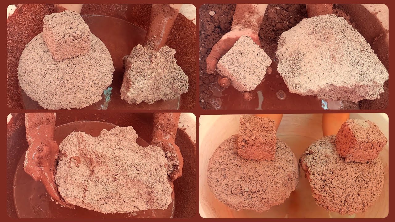 crunchy smokey red dirt bowls chunks crumbling in water | asmr cement ...