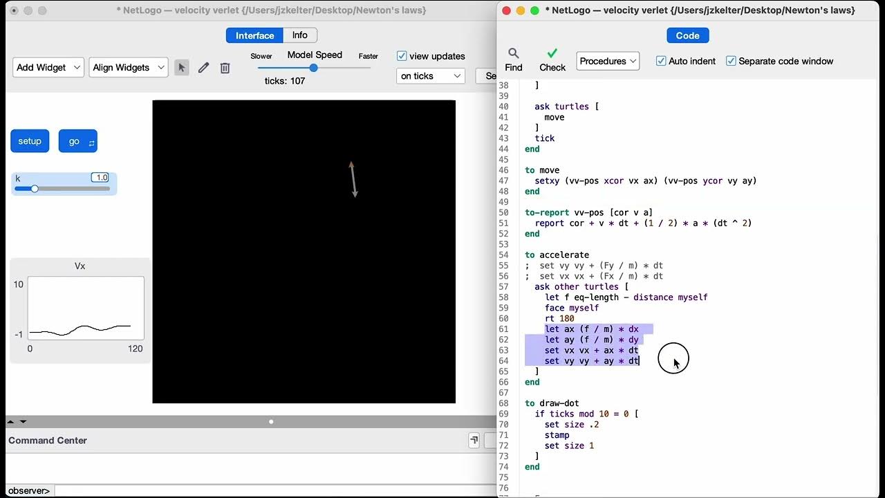 Velocity Verlet Algorithm in NetLogo - YouTube