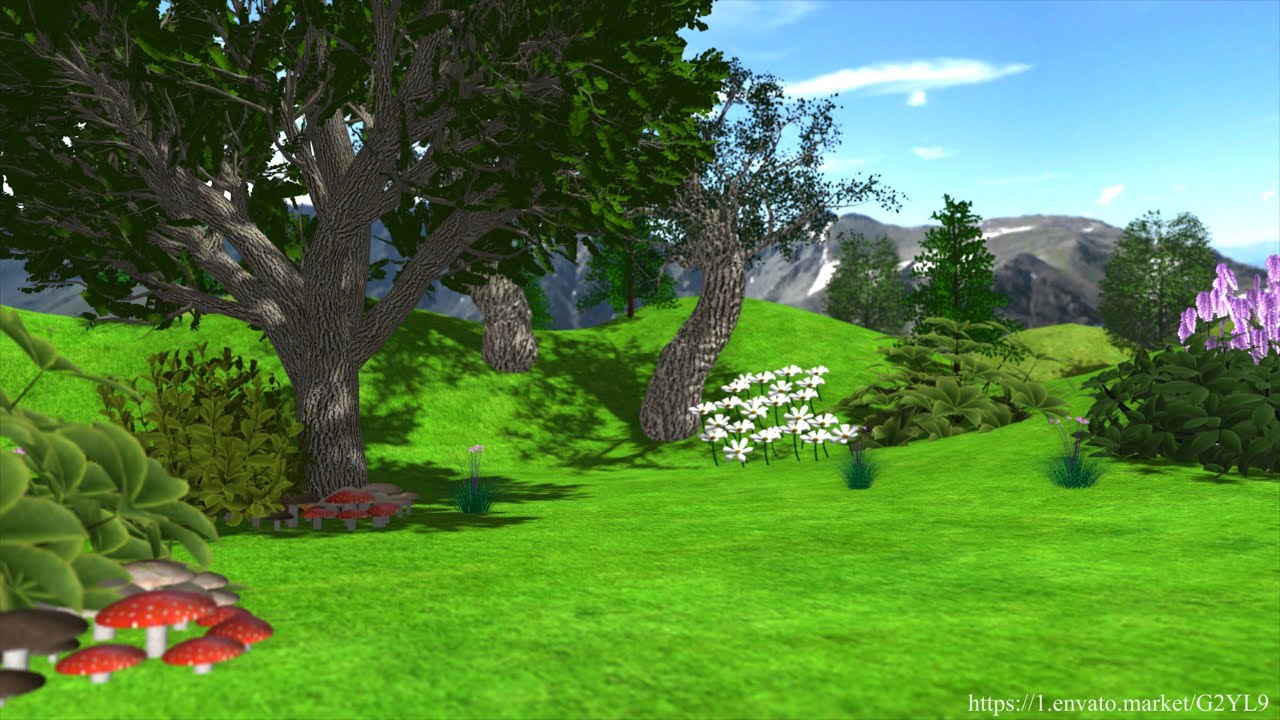 3D Kids Cartoon Landscape Green Nature Field Forest Background Video ...
