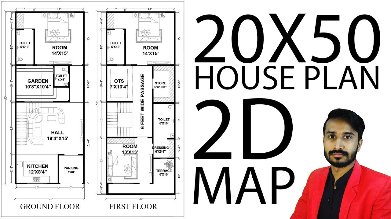 20X50 House plan 2d map by nikshail - YouTube