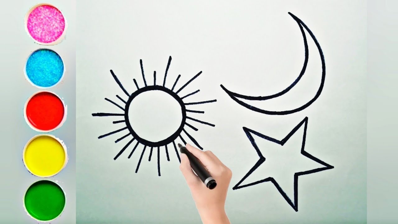 Draw the star, sun, moon for kids | chand suraj tara #art #drawing # ...