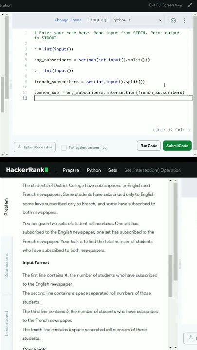 Hackerrank || Python || Sets || set.intersection() Operation #hackerranksolutions #code - YouTube