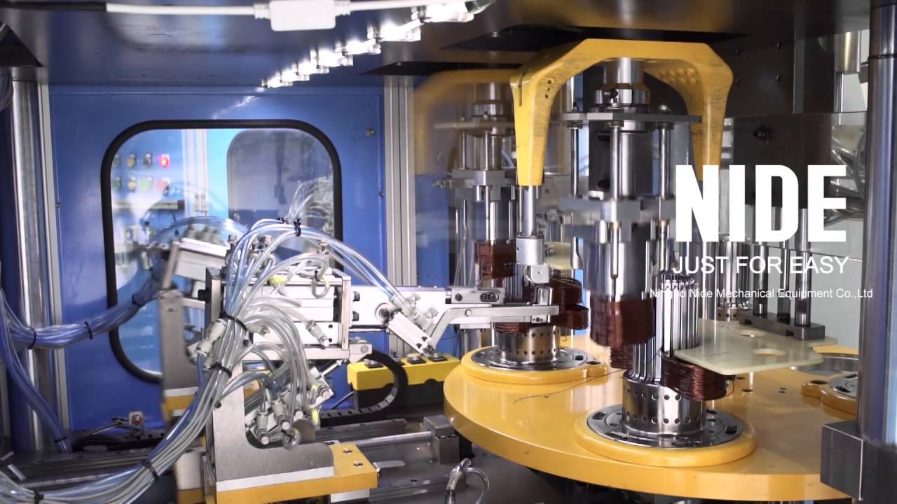 Fully automatic stator production line with robot from NIDE,China - YouTube
