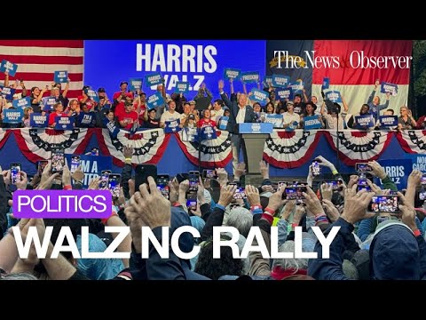 Heavy rain doesn't deter crowd as Tim Walz speaks in Asheville - YouTube