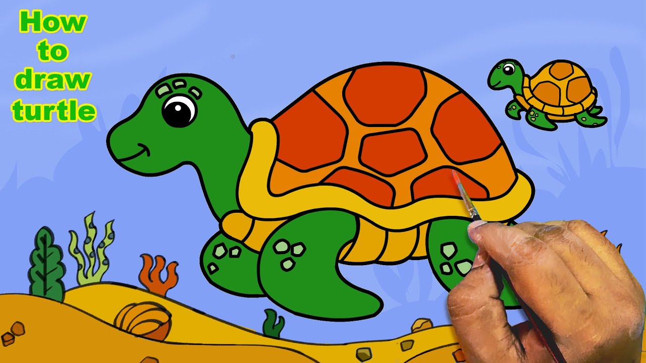 How to draw turtle 🐢| Draw turtle easy | Turtul drawing and coloring ...