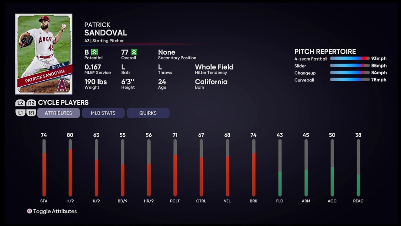 【MLB THE SHOW 21 PLAYERS DATA / メジャー選手能力】ANGELS 43 PATRICK SANDOVAL エンゼルス パトリック サンドバル選手 - YouTube