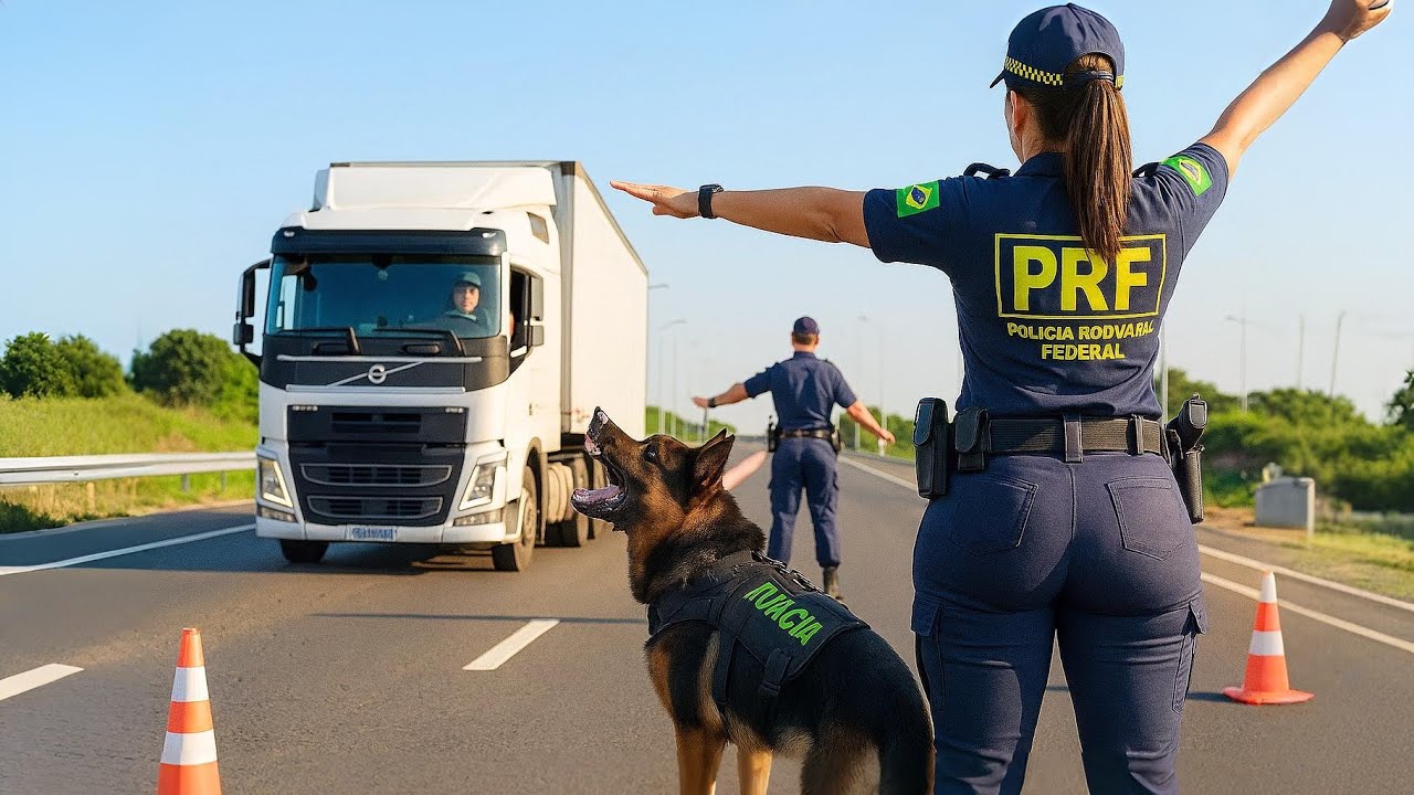 POLICIAL FEMININA ABORDA CAMINHONEIRA NA BARREIRA DA PRF - E SEU CÃO ...