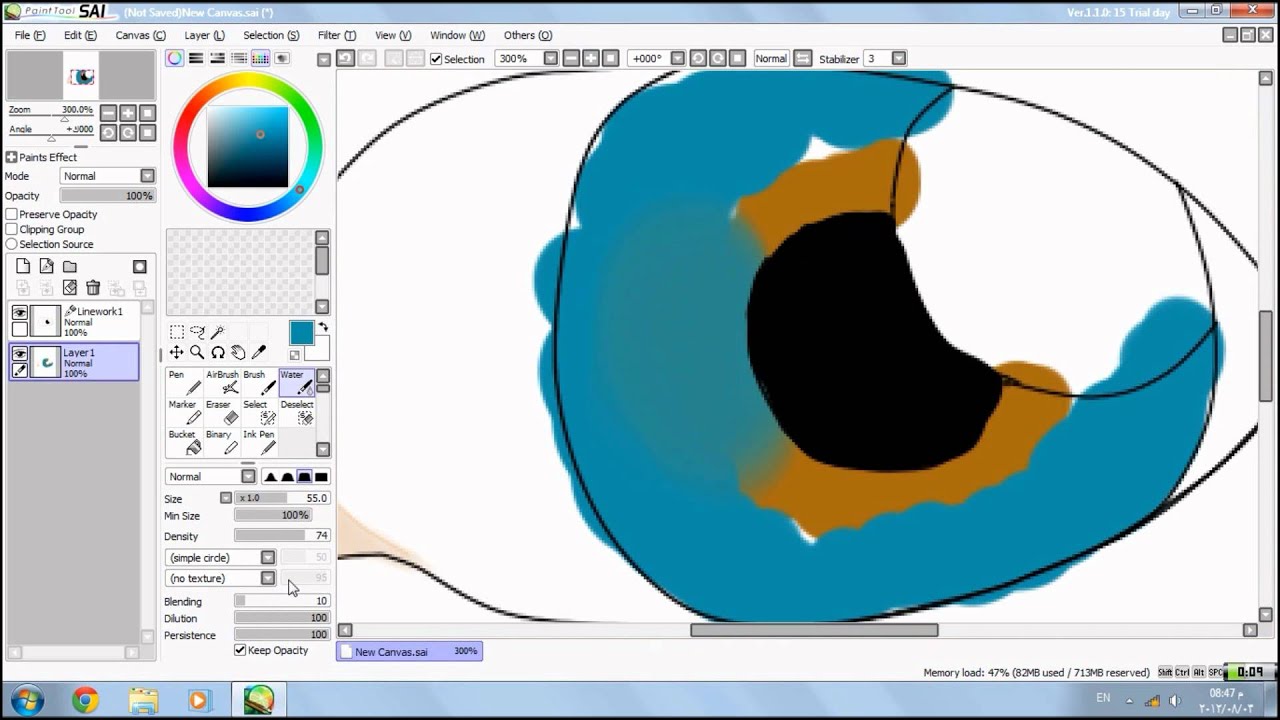 How to paint eyes + color in Sai - YouTube