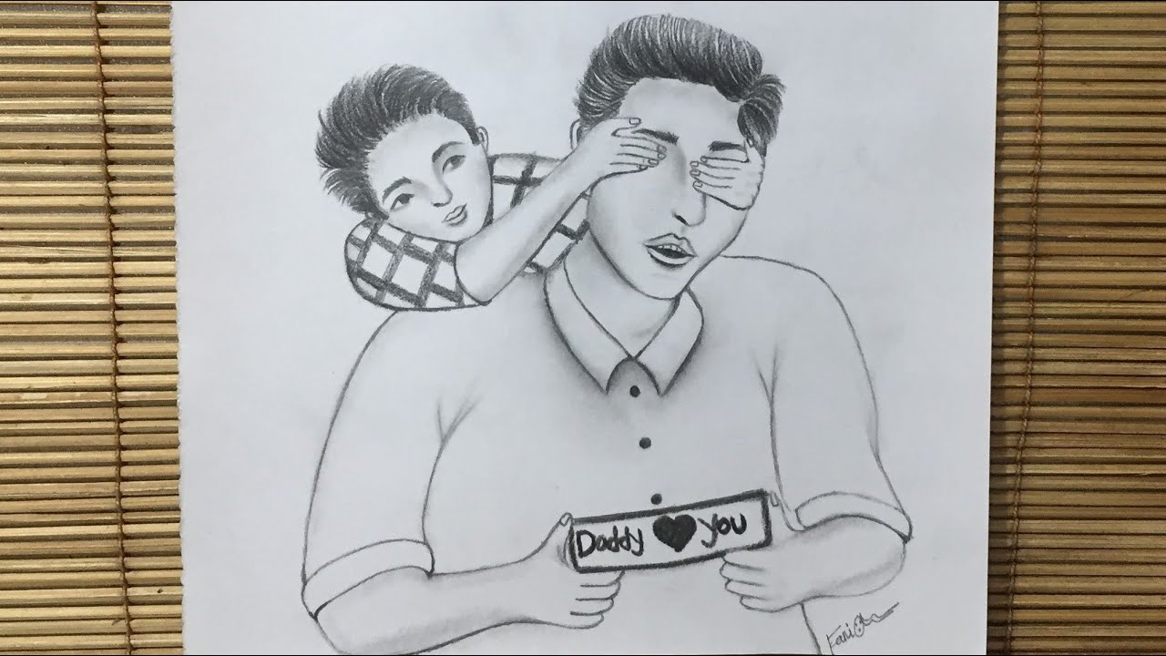 Father's Day Drawing // How to draw a son & father celebrating fathers ...
