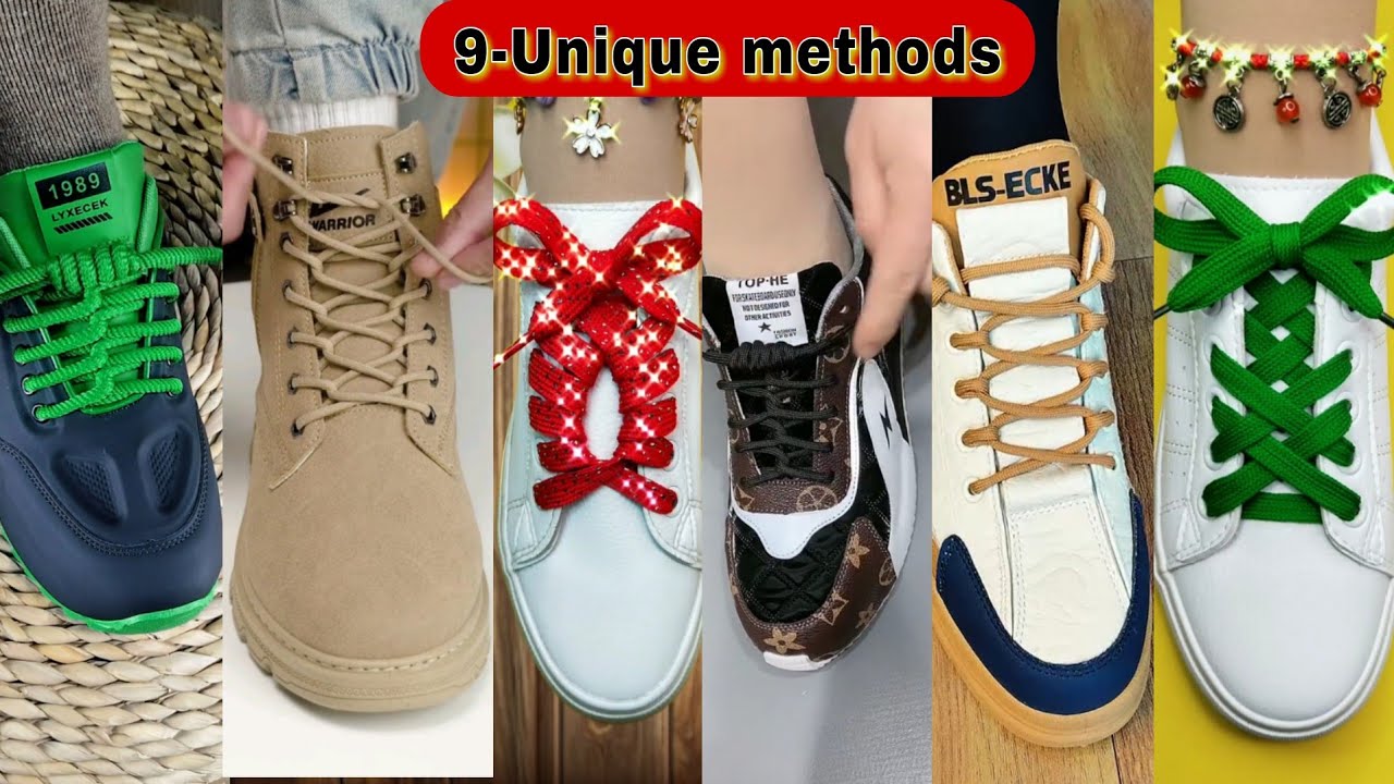 Unique stylish 9 methods of lacing shoe | Tie shoe laces methods - YouTube