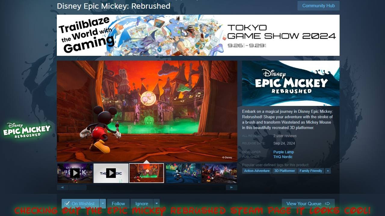 checking out the epic mickey rebrushed steam page it looks cool! - YouTube