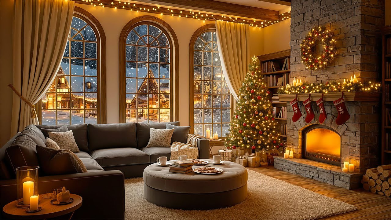 Relaxing Christmas Music ️ Peaceful Holiday Ambience with Fireplace ...