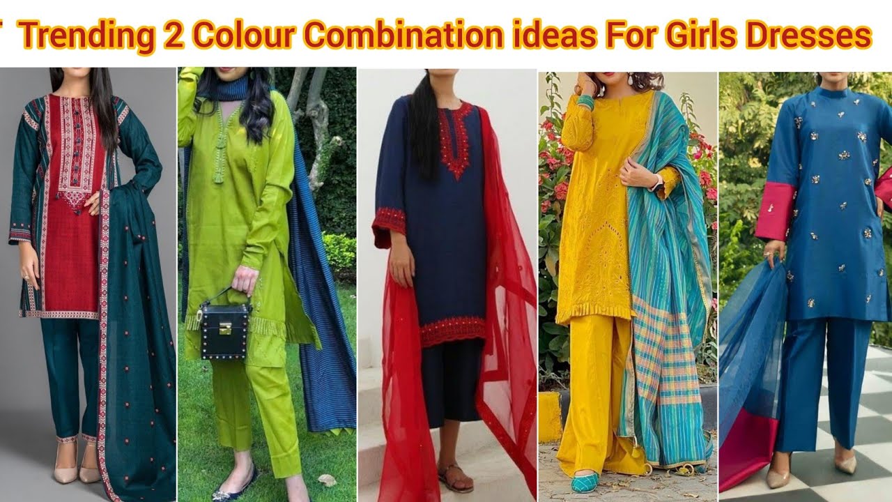 Trending 2 Colour Combination dress designs 2022/Colour Contrast Plain ...