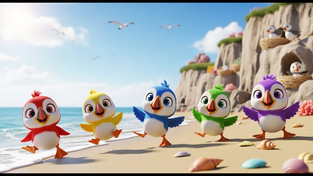 Five Little Puffins Waddle Waddle Waddle | Cute Bird Song & Preschool ...