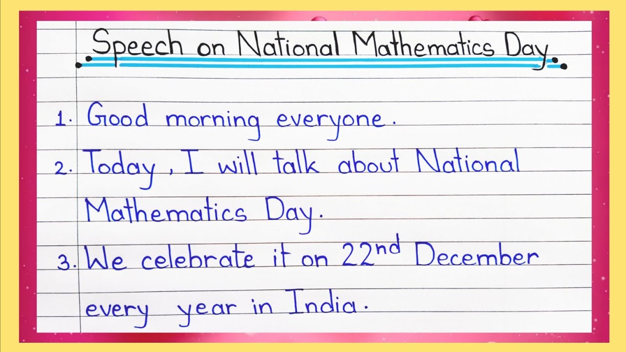 National mathematics day speech in English ||10 Lines Speech on ...
